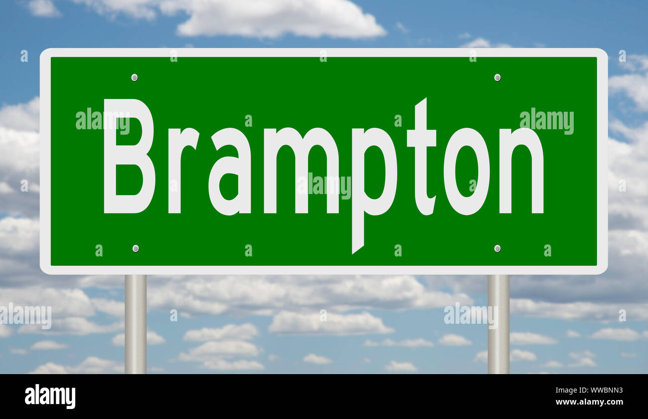 Rendering of a green road sign for Brampton Ontario Canada Stock Photo ...