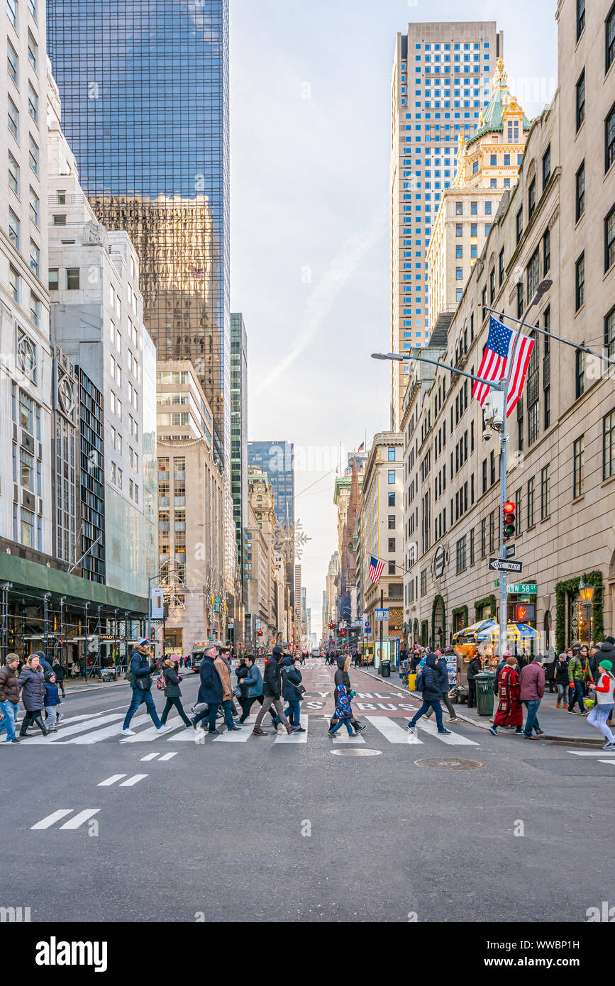New York City, NY, USA - December, 2018 - Streets of Manhattan, people ...
