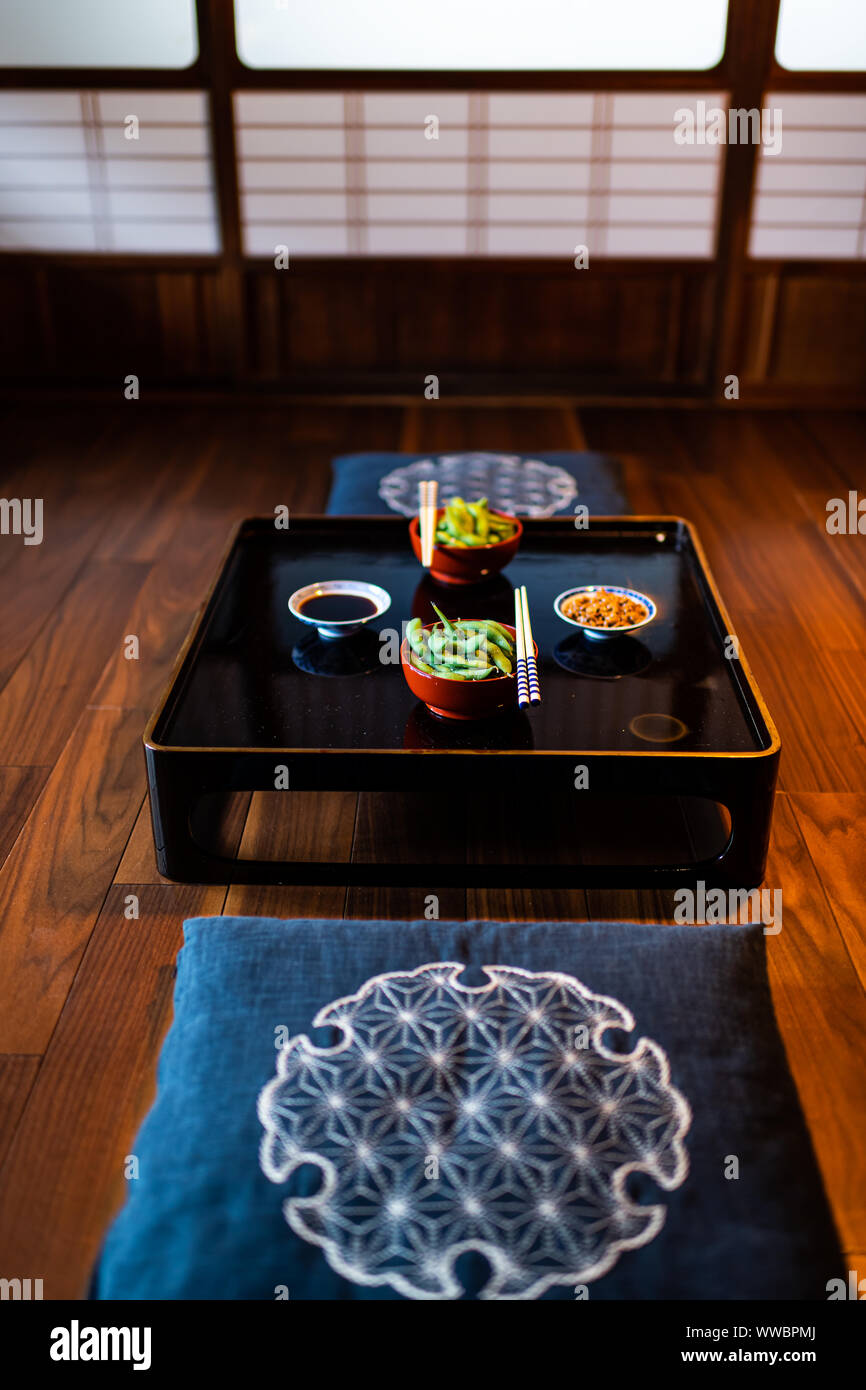 Traditional Japanese plate bowl in ryokan kaiseki with vegetable dish ...