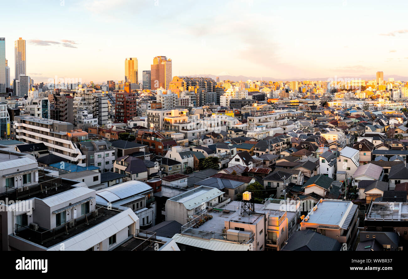 Shinjuku cityscape in Tokyo, Japan at sunset with view of Mount Fuji ...