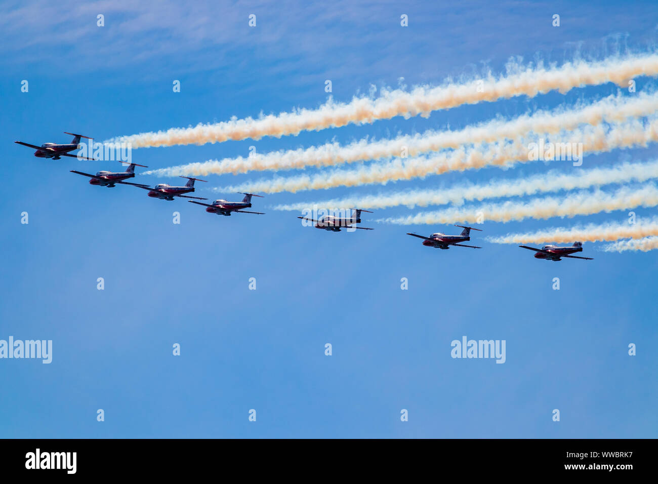 Royal Canadian Air Force's Snowbirds flying jet fighter planes in the ...