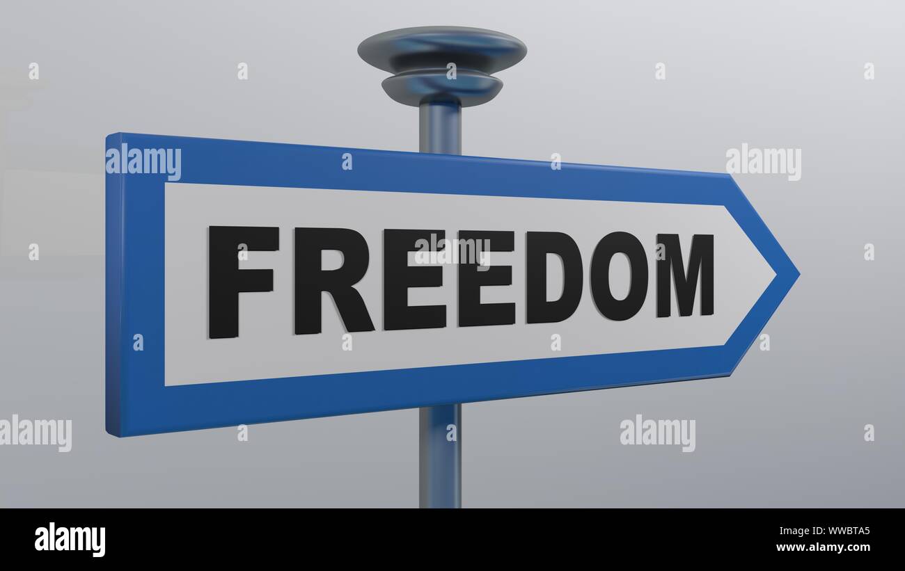 FREEDOM blue arrow sign - 3D rendering illustration Stock Photo - Alamy