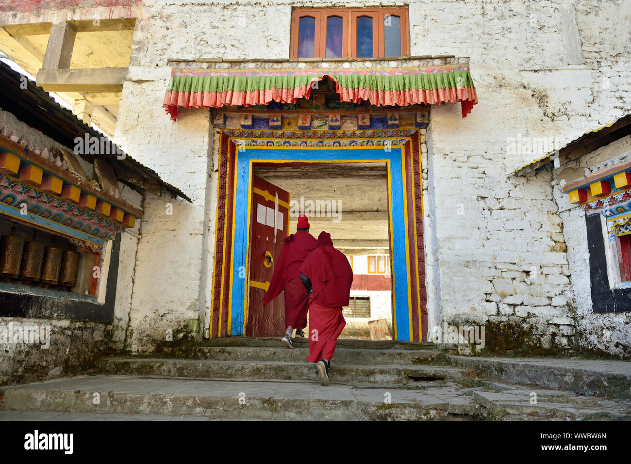 Buddhist monks are going into the Tawang monastery, Arunachal Pradesh ...