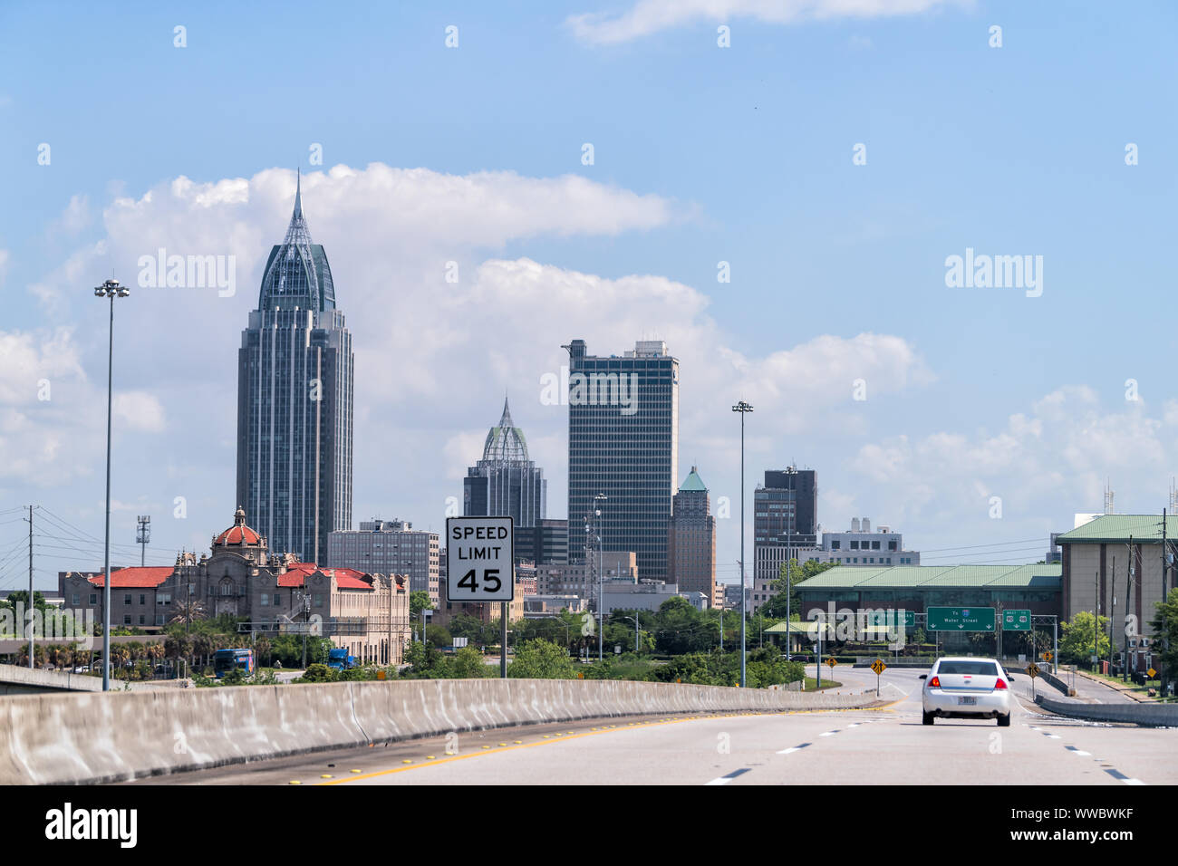Mobile, USA - April 21, 2018: Alabama famous southern town city sky and ...