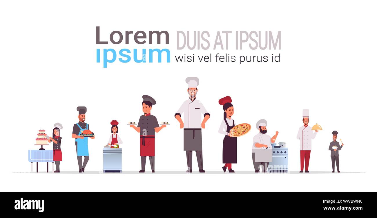 different professional chefs standing together men women restaurant ...