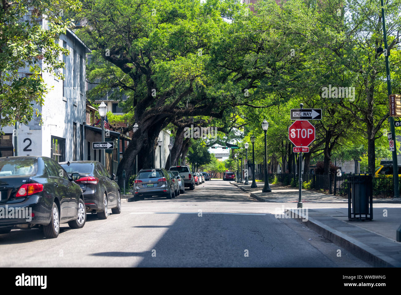 Mobile, USA - April 21, 2018: Old town residential street in Alabama ...
