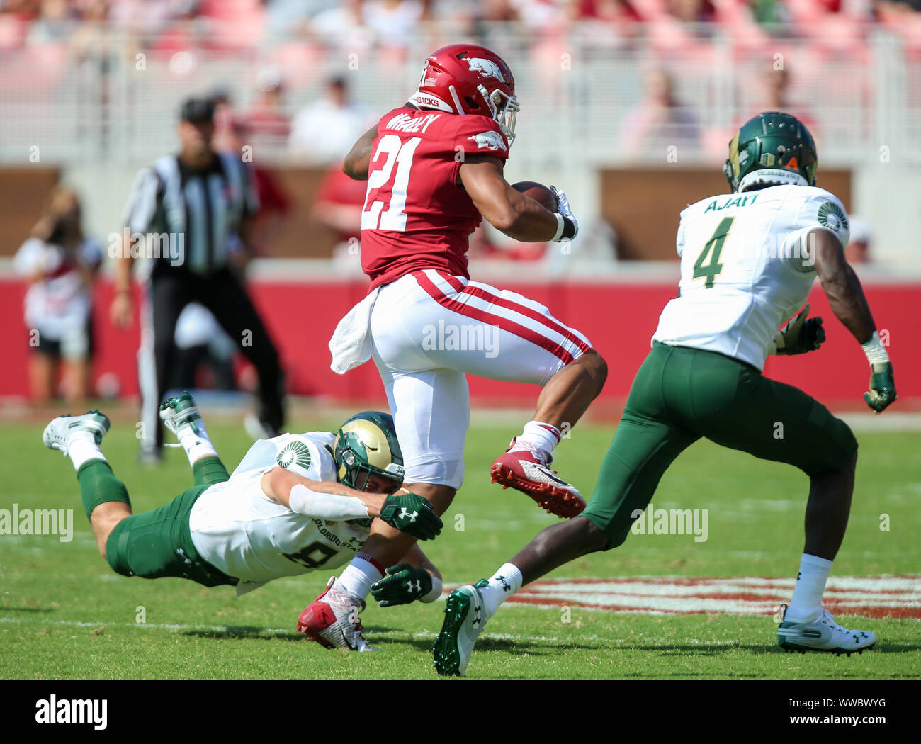 September 14, 2019: Arkansas running back Devwah Whaley #21 attempts to ...