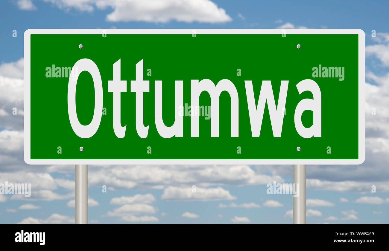 Rendering of a green road sign for Ottumwa Iowa Stock Photo - Alamy