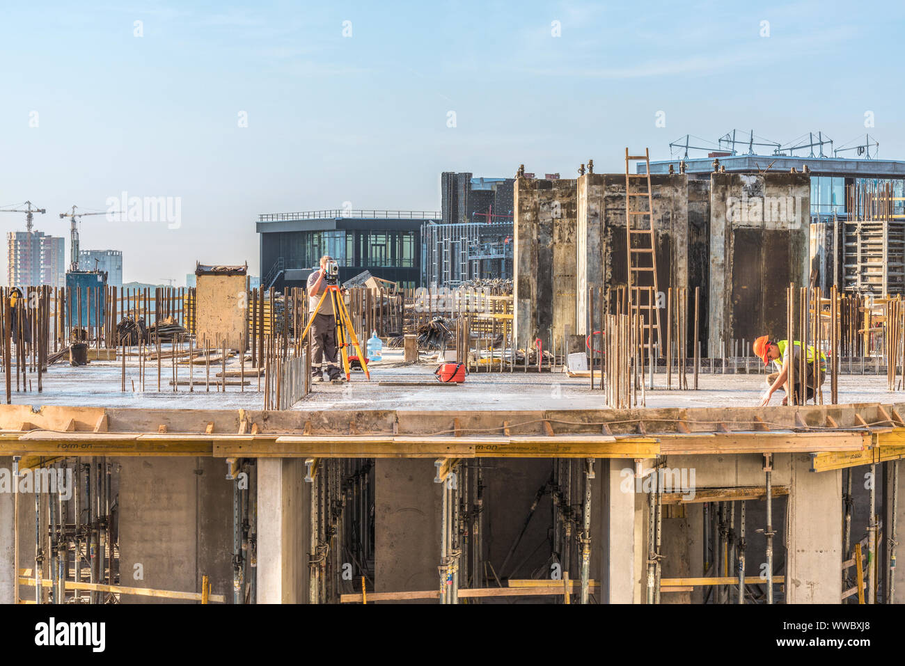 Active preparatory work is ongoing for concreting at the construction ...