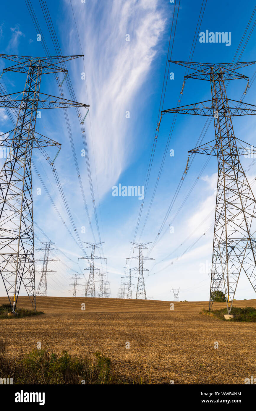 Hydro field showing hydro pole stations Stock Photo - Alamy
