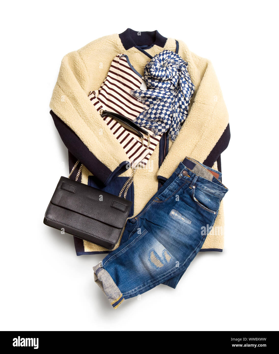 Winter clothes collection isolated on white background Stock Photo - Alamy