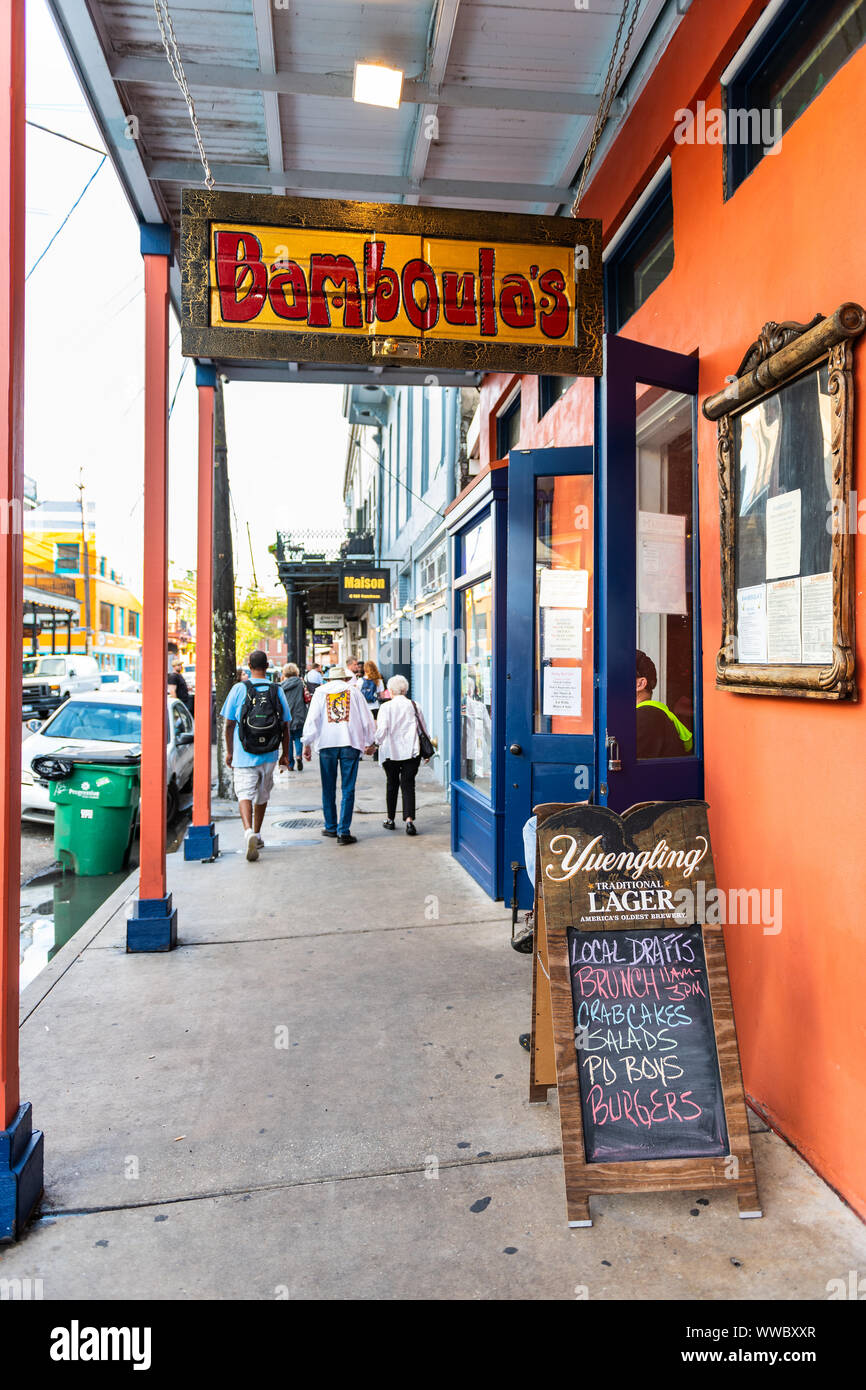 New Orleans, USA - April 22, 2018: Frenchmen street covered sidewalk in ...