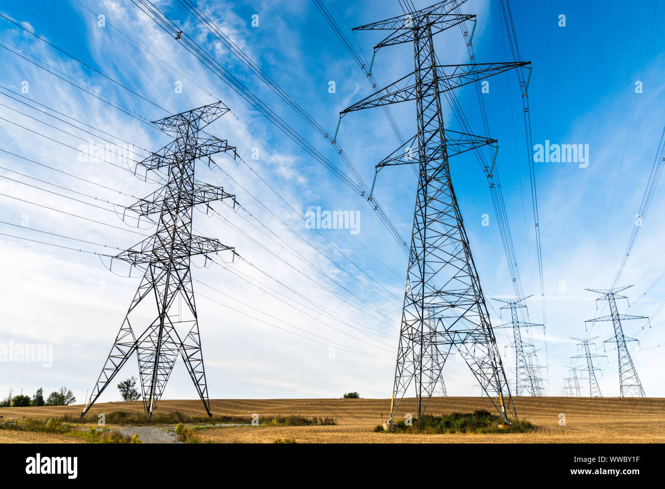 Hydro field showing hydro pole stations Stock Photo - Alamy