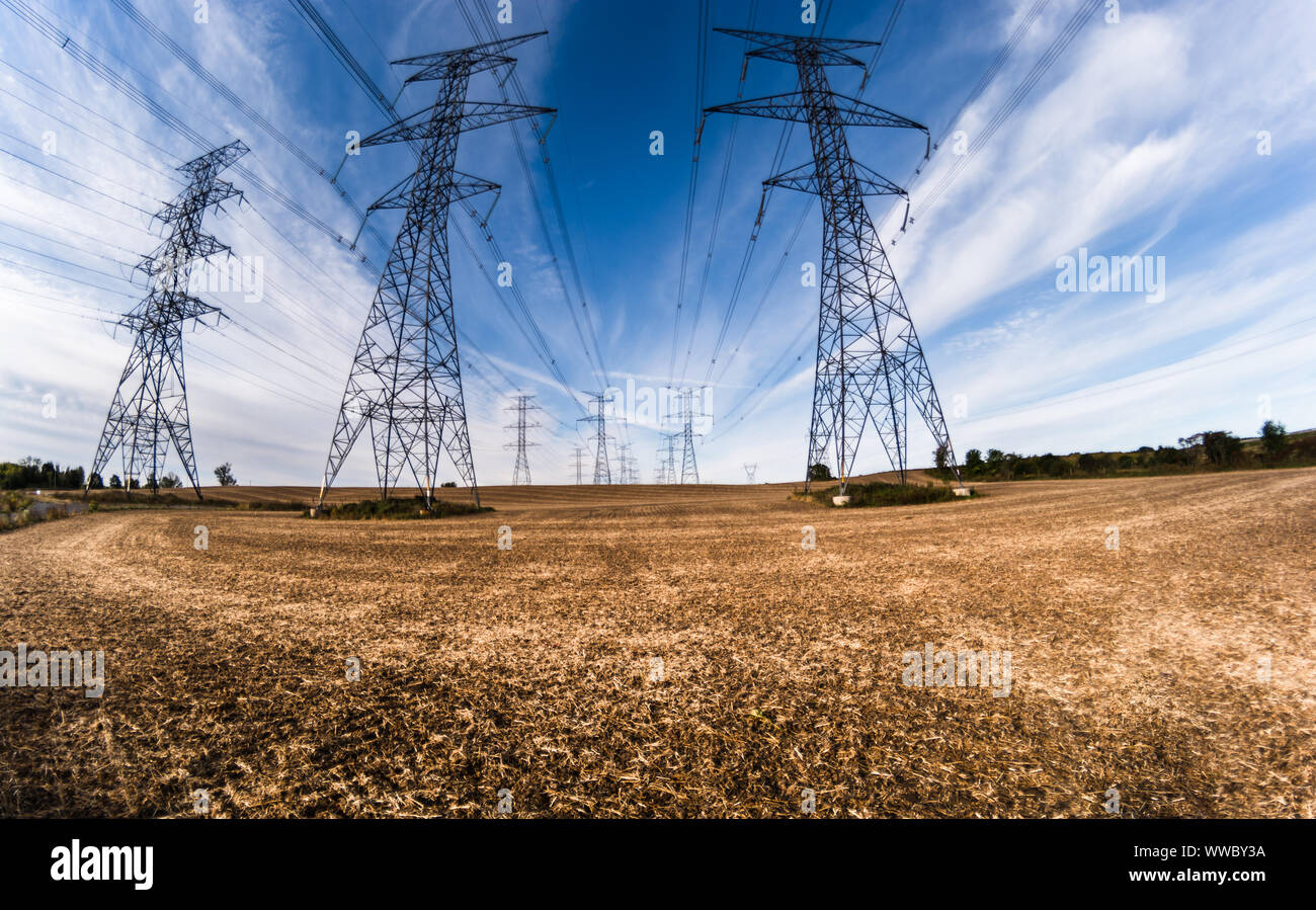 Hydro field showing hydro pole stations Stock Photo - Alamy