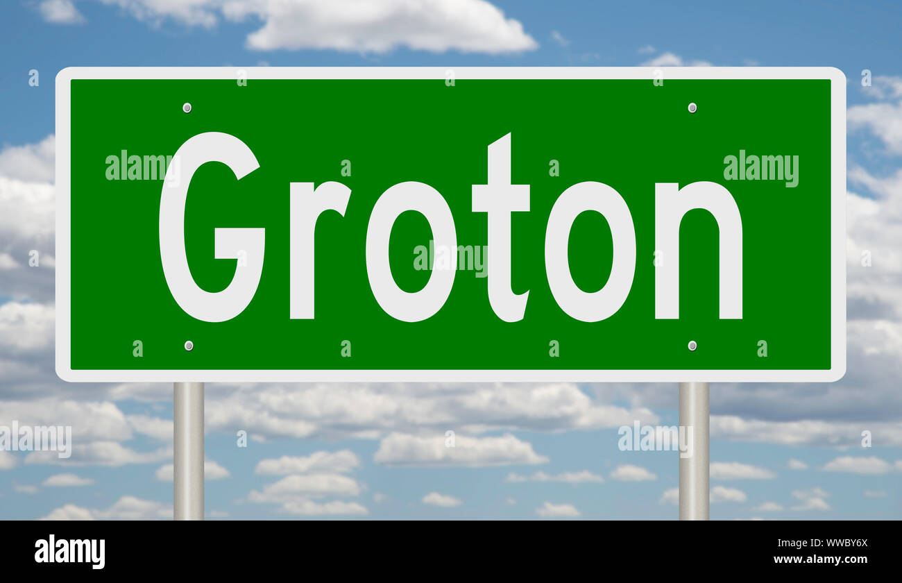 Rendering of a green road sign for Groton Connecticut Stock Photo - Alamy