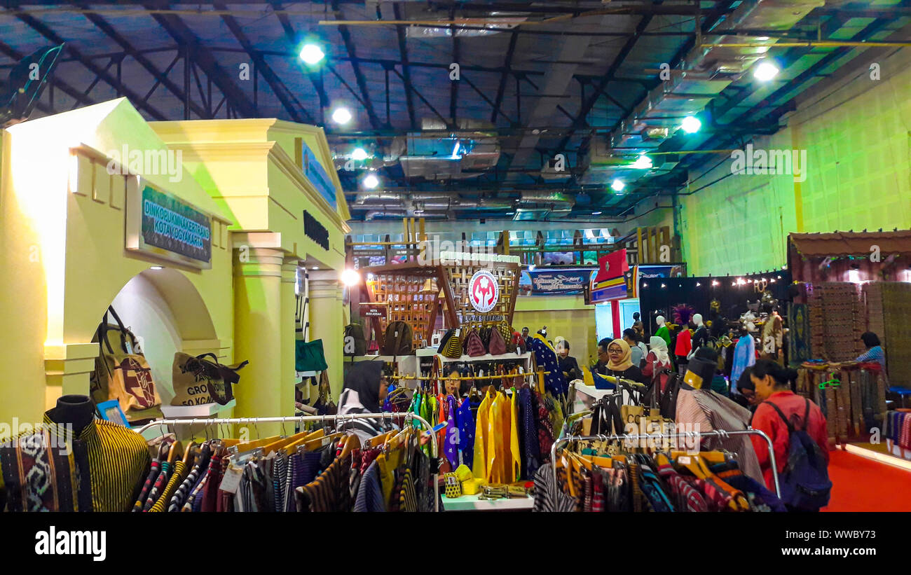 JAKARTA, INDONESIA, SEPTEMBER 15 2019 : View on exhibition stands of ...