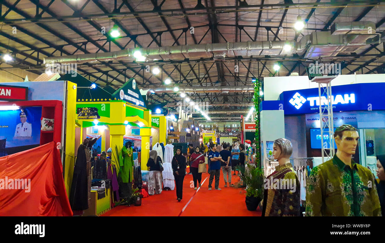 JAKARTA, INDONESIA, SEPTEMBER 15 2019 : View on exhibition stands of ...