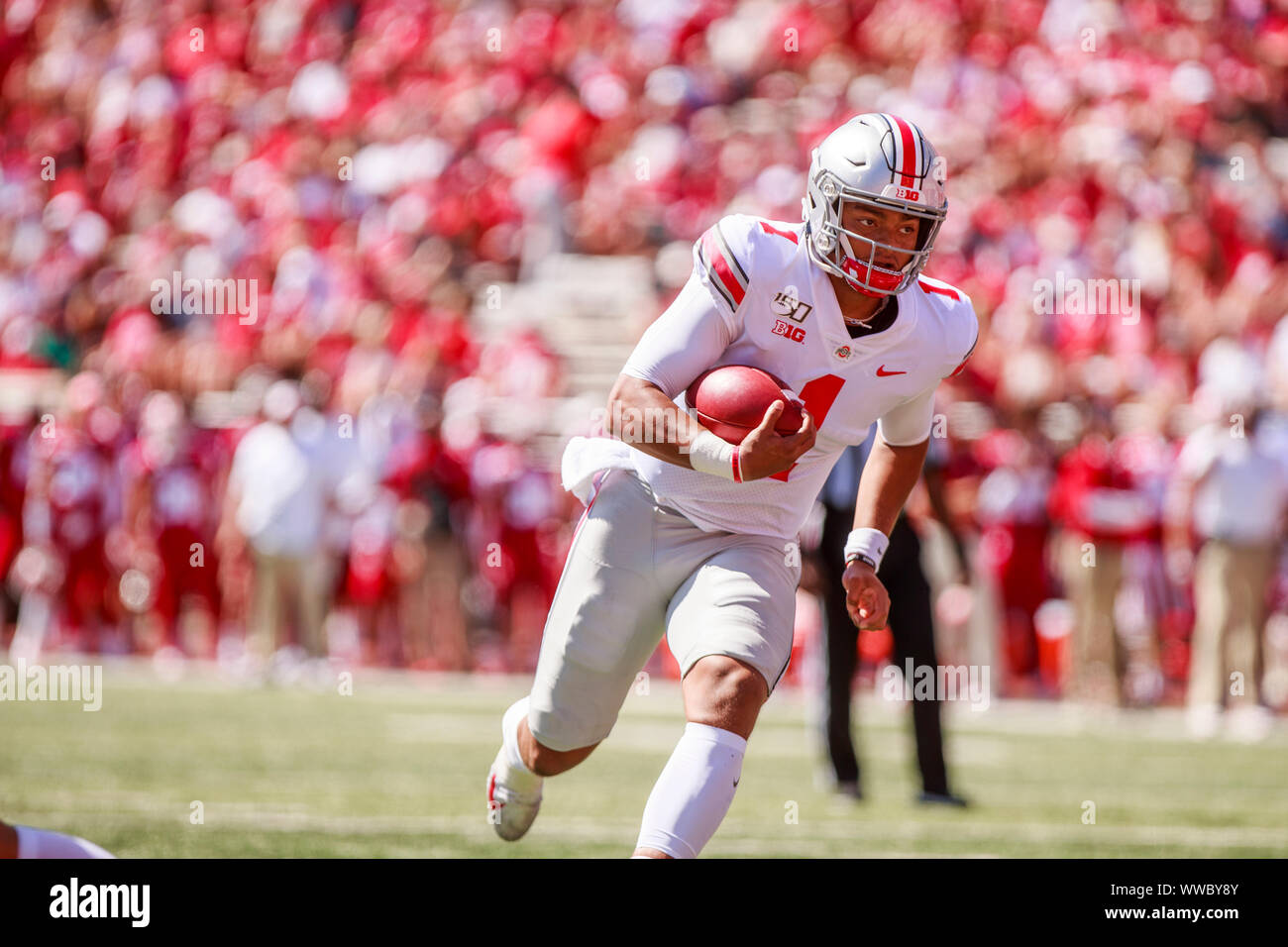 Bloomington, United States. 14th Sep, 2019. Ohio State's Justin Fields ...
