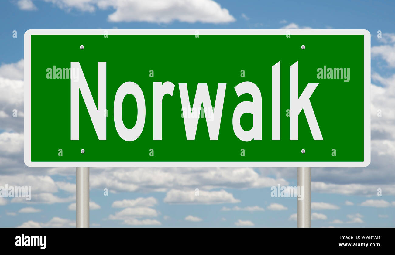 Rendering of a green road sign for Norwalk Connecticut Stock Photo - Alamy