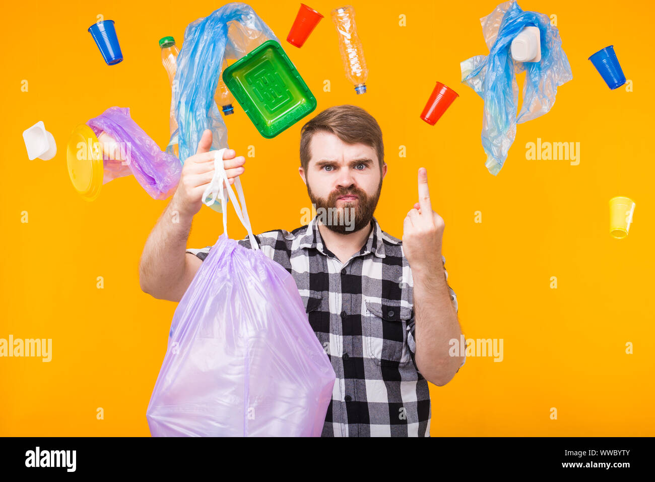 Problem of trash, plastic recycling, pollution and environmental ...