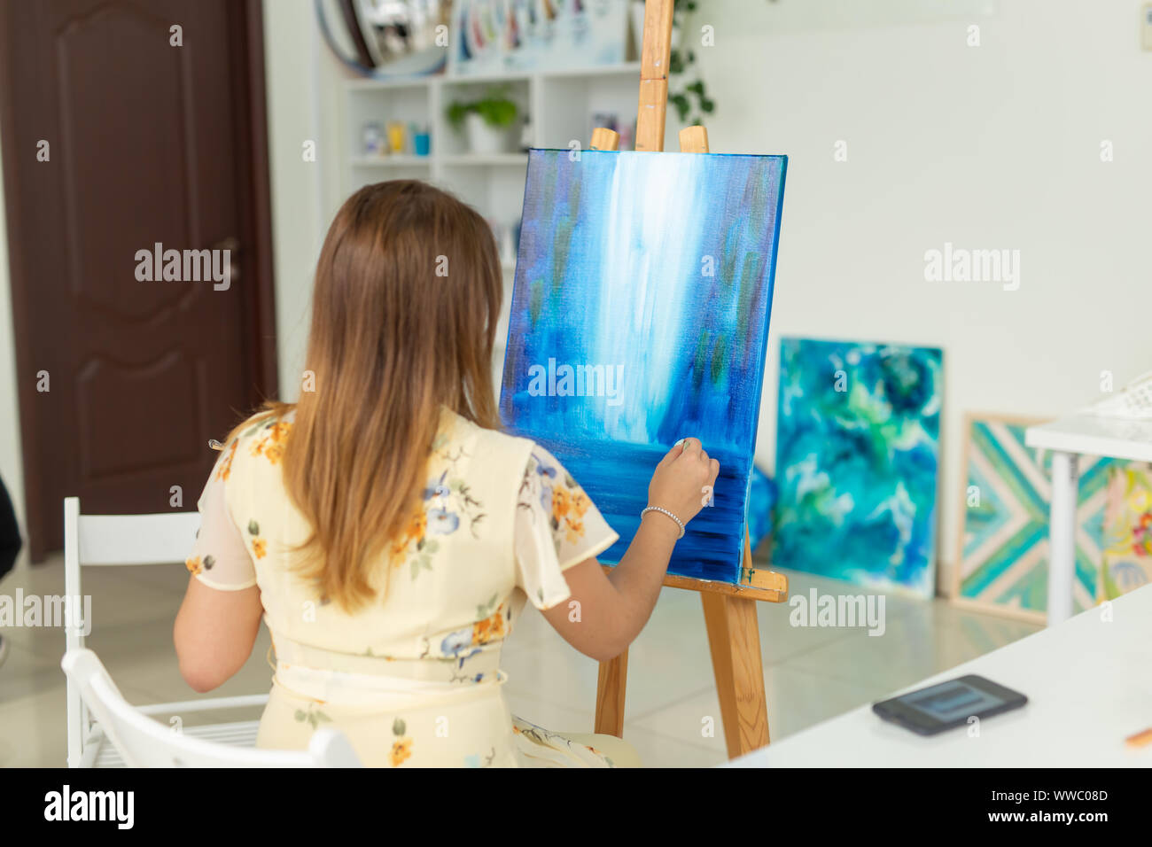 Girl female teen teenager student sketching drawing hi-res stock ...