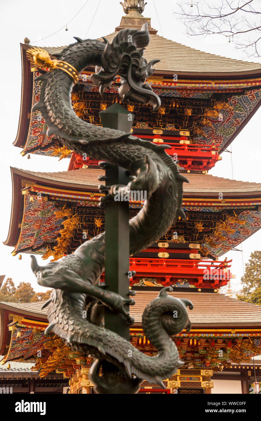 Three story Edo-era Sanju-no-to Pagoda in Naritasan Temple Complex in ...