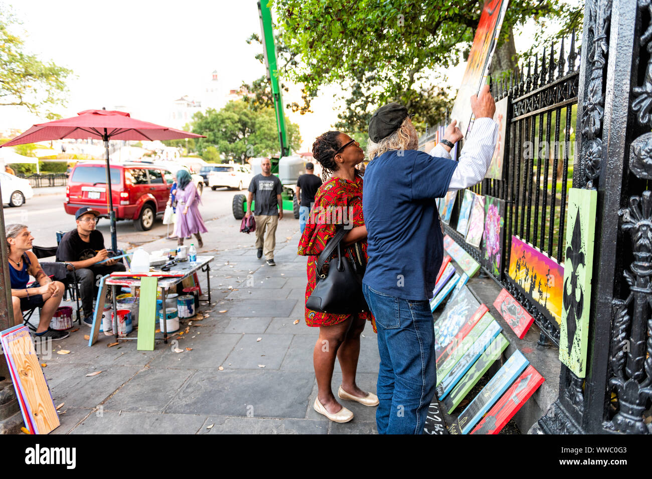 New Orleans, USA - April 22, 2018: Art exhibition on Decatur street ...