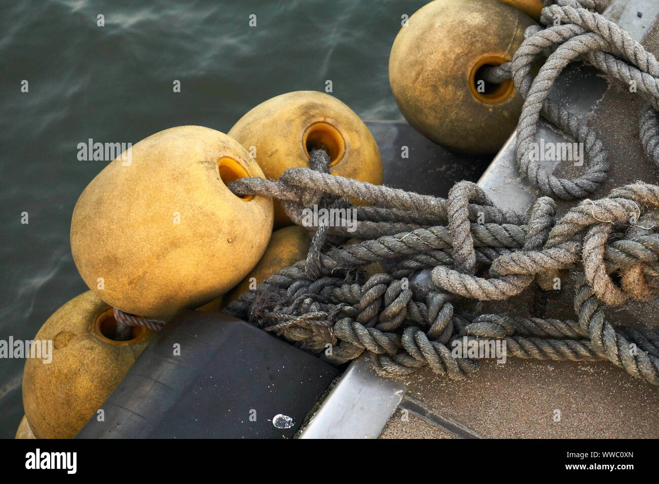 Rope and rope floats on a pier at Matsushima, Miyagi, Japan Stock Photo ...