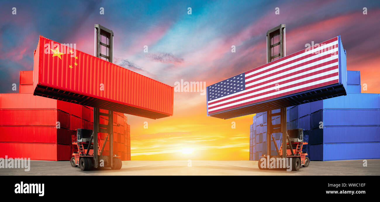 Foreman control loading containers box from cargo freight ship for ...