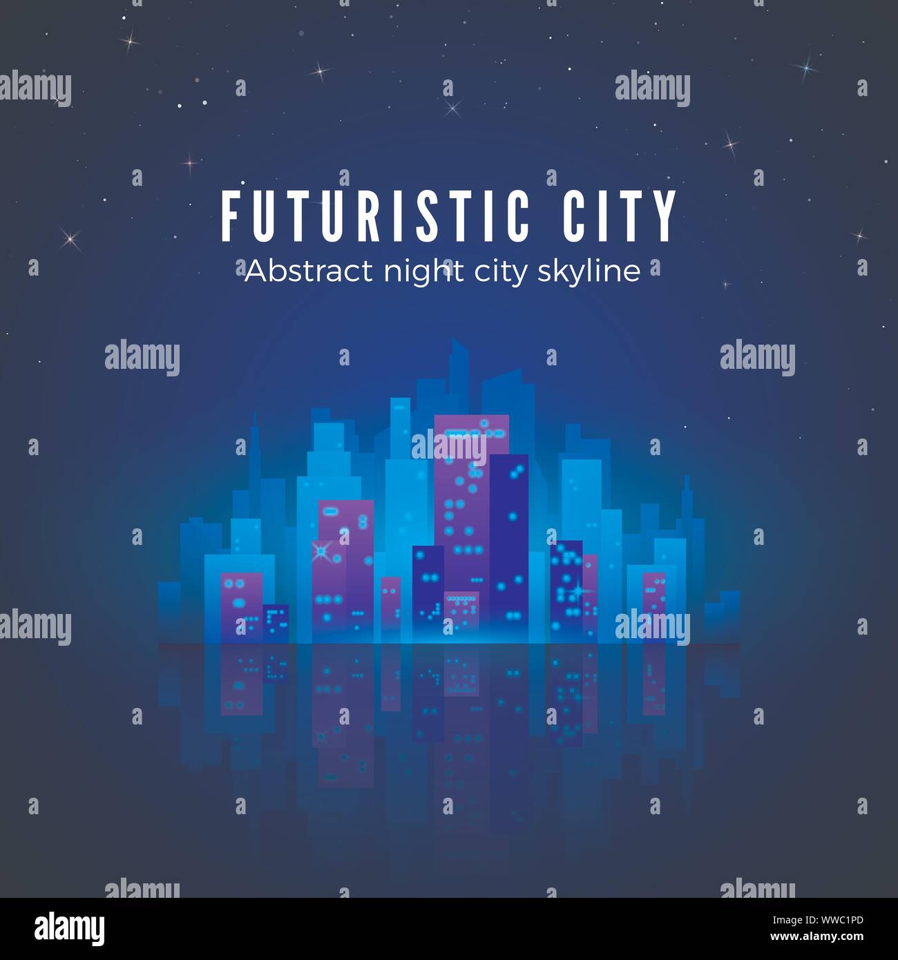 Neon city landscape with glow and bright colors. Silhouette of ...