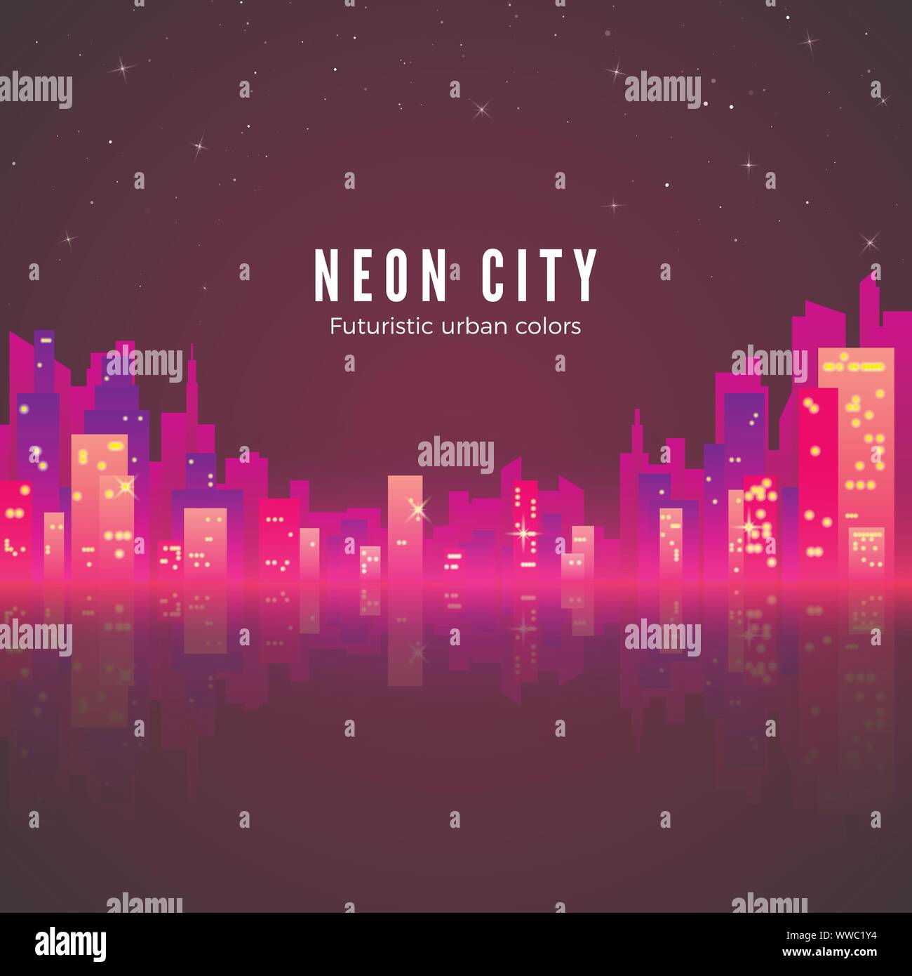 Neon city landscape with glow and bright colors. Sci-fi background ...