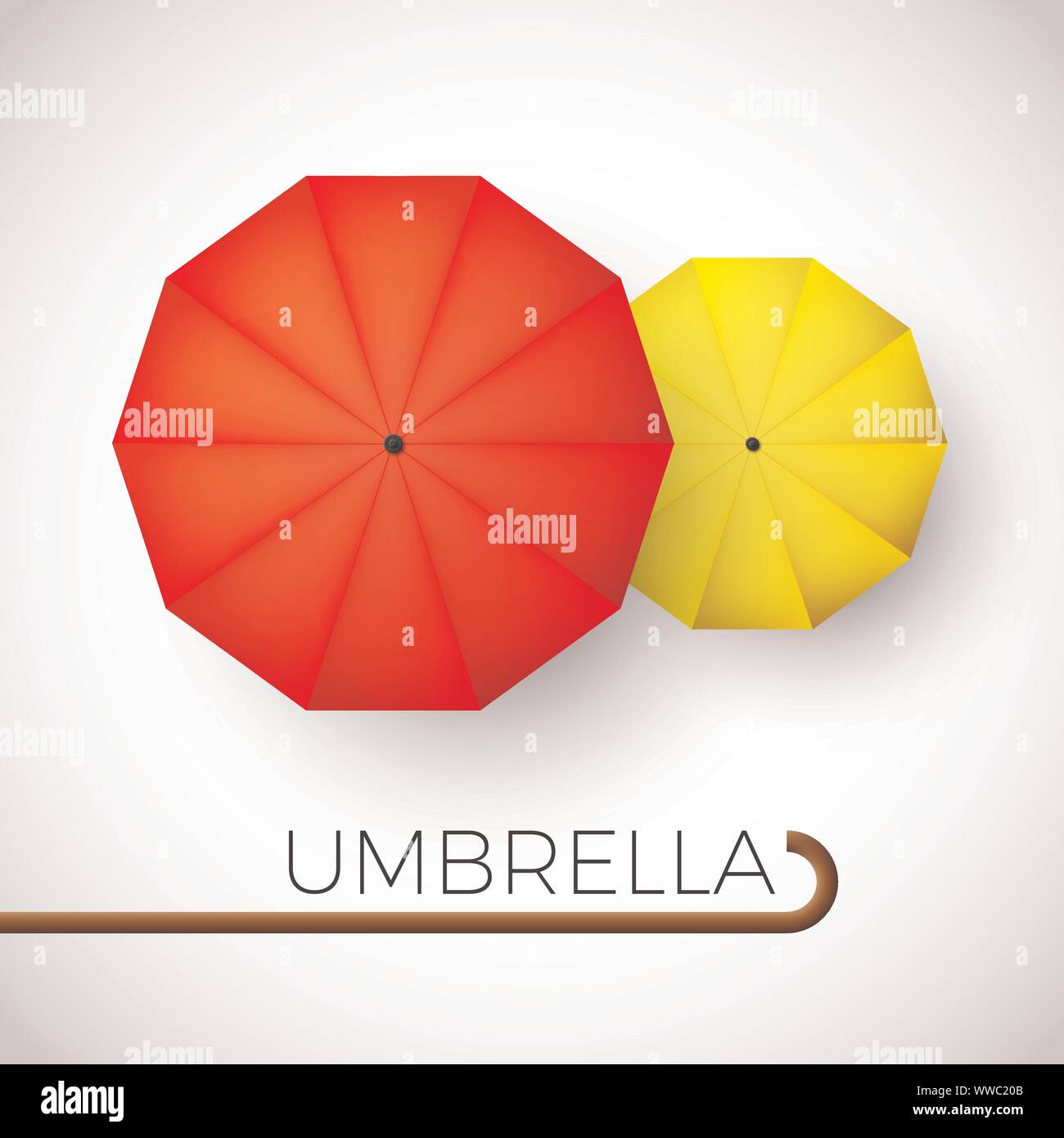 Couple of colorful umbrellas. Red and yellow parasol top view. Vector illustration Stock Vector ...