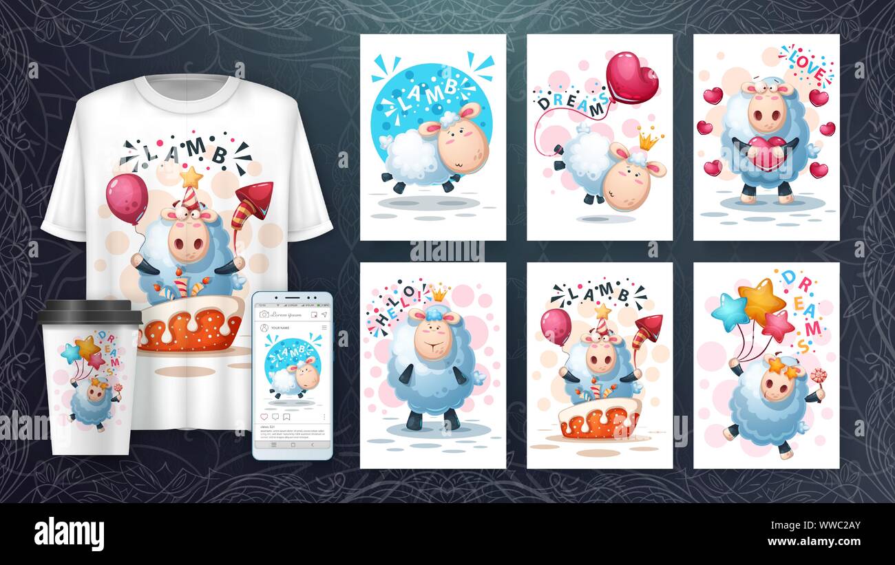 Cute, crazy lamb poster and merchandising Stock Vector Image & Art - Alamy