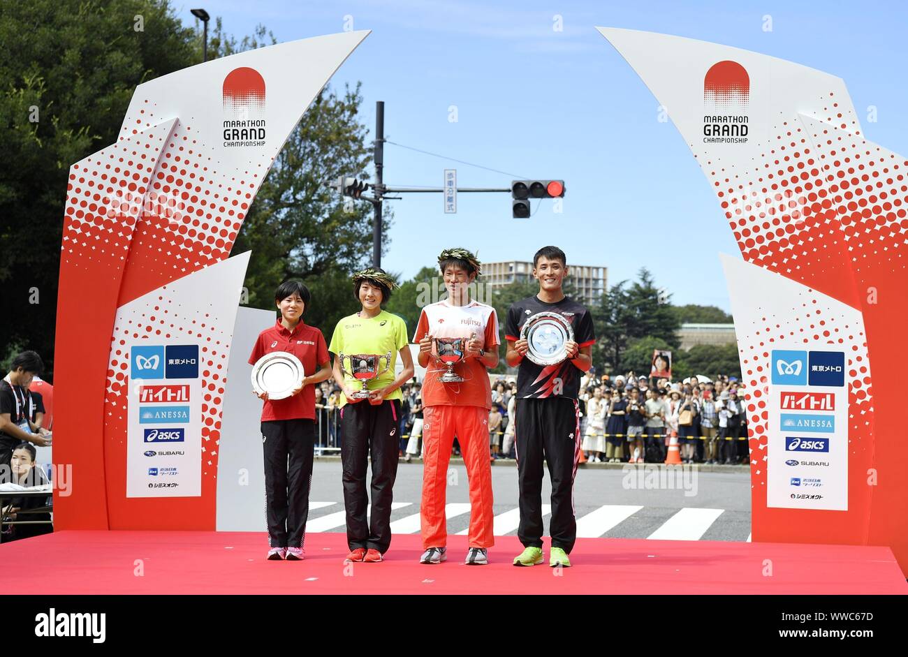 Tokyo, Japan. 15th Sep, 2019. (from L) Ayuko Suzuki, Honami Maeda, Shogo Nakamura and Yuma ...