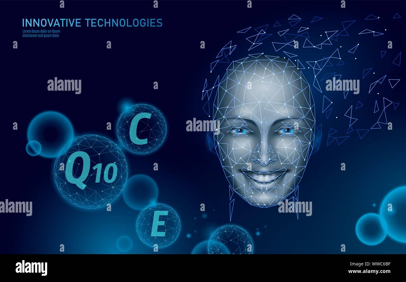 Healthy skin vitamin complex low poly sphere bubble. Health supplement ...