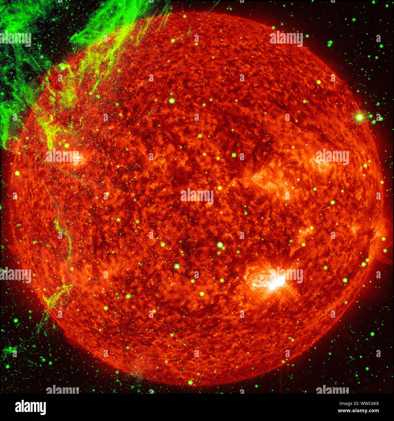 Extremely hot star. Flaring of Sun. Beauty of endless universe ...