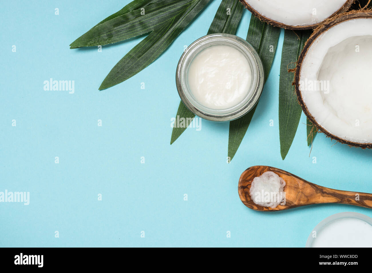 Coconut oil, natural cosmetic flat lay Stock Photo - Alamy