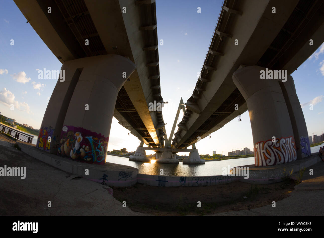 Big Bridge at Sunset. Wide angle. Fisheye lens Stock Photo - Alamy
