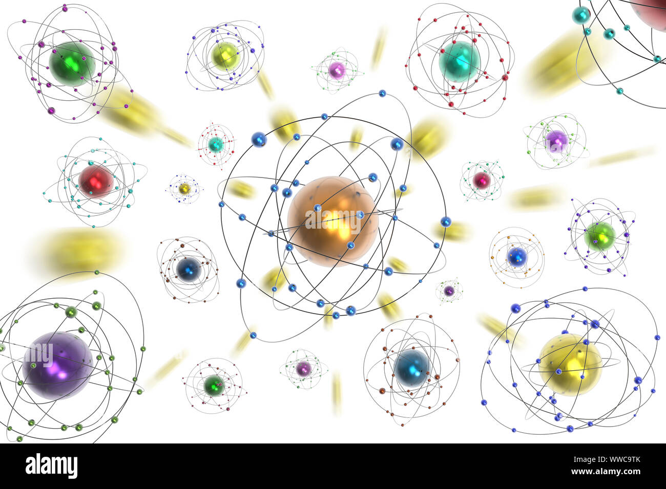 3D illustration. Abstract image. Space, atoms, planets, molecules ...