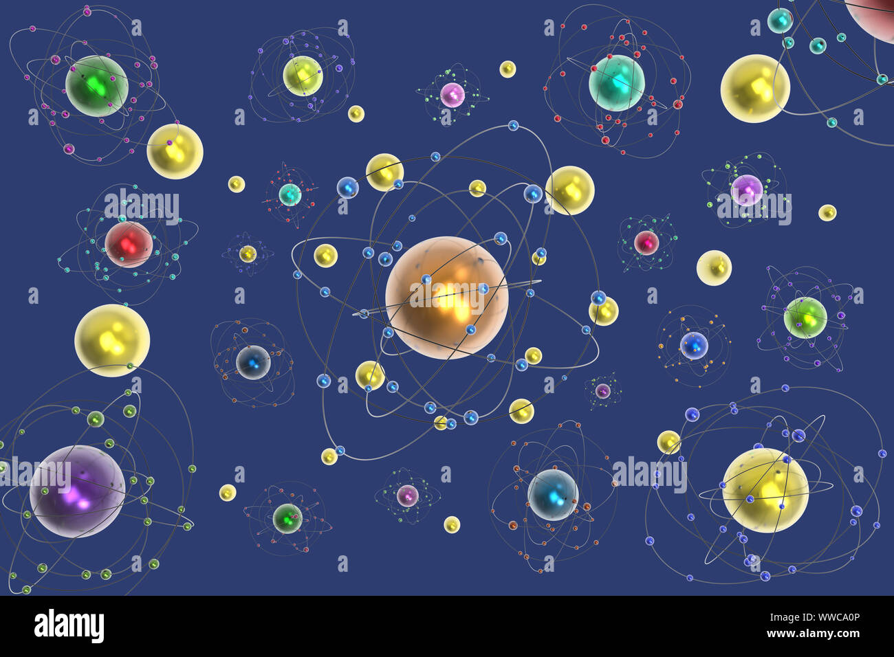 3D illustration. Abstract image. Space, atoms, planets, molecules ...