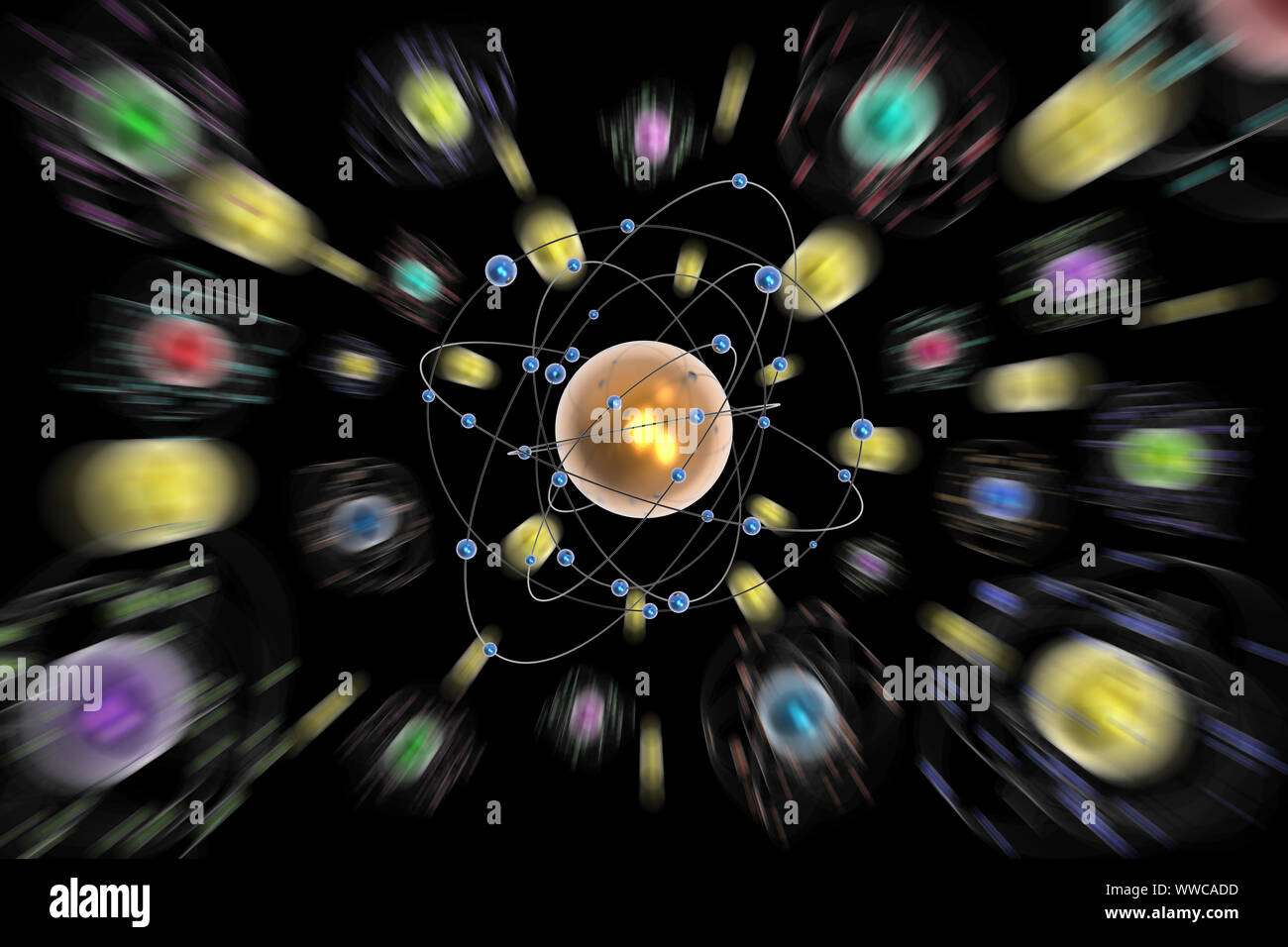 3D illustration. Abstract image. Space, atoms, planets, molecules ...