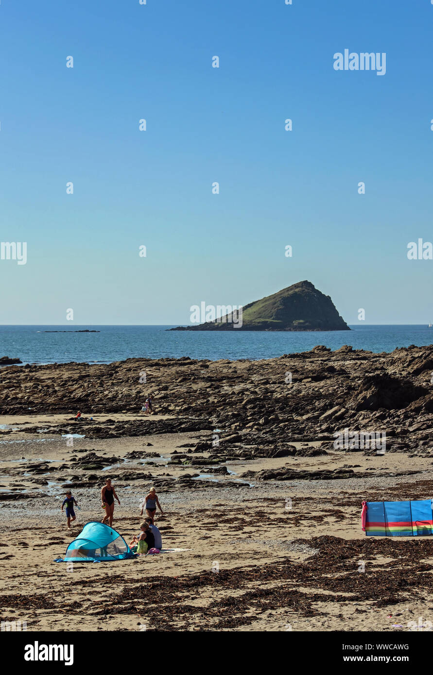 The Mewstone off of Wembury Beach Stock Photo - Alamy