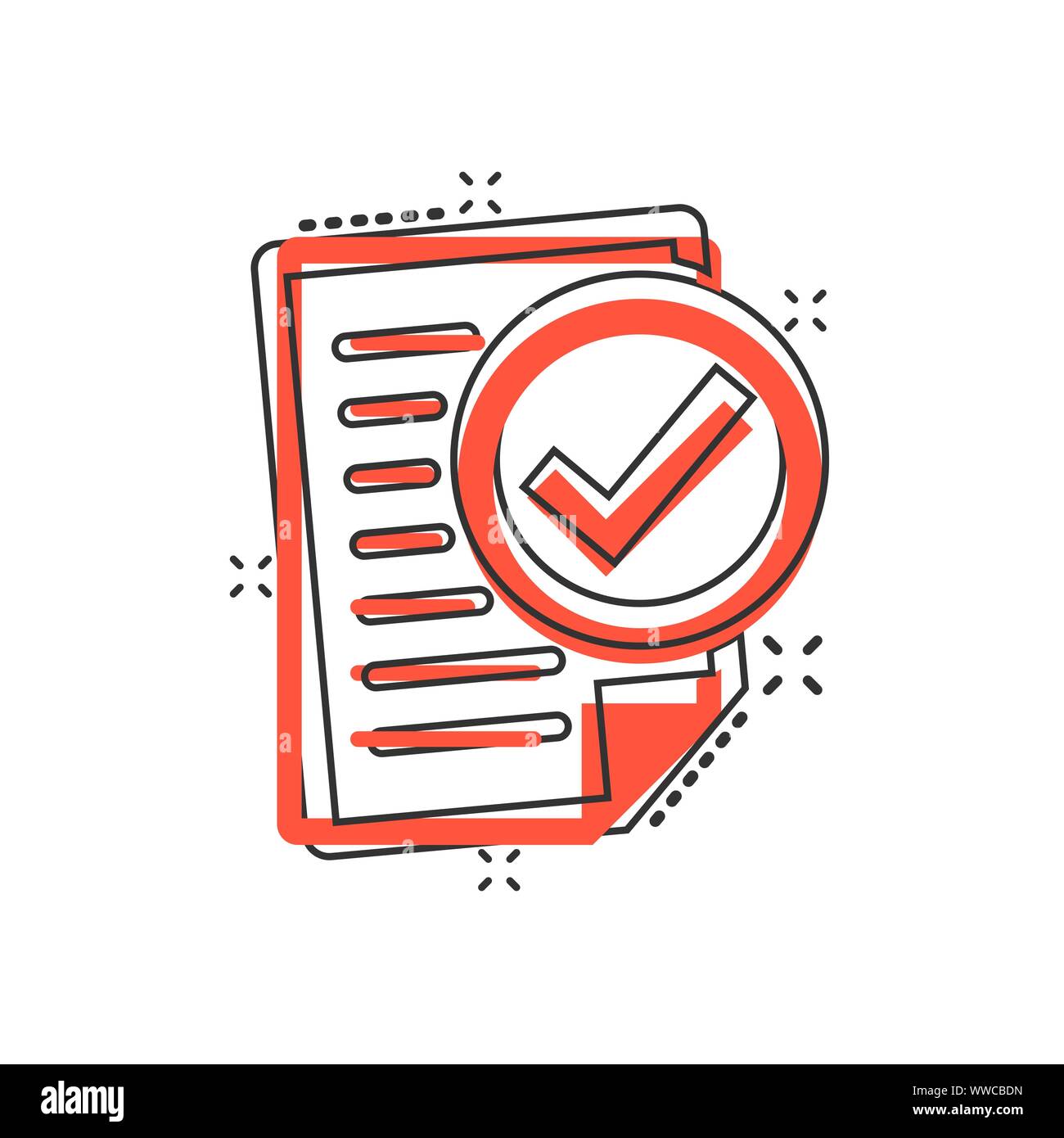 Compliance document icon in comic style. Approved process vector ...