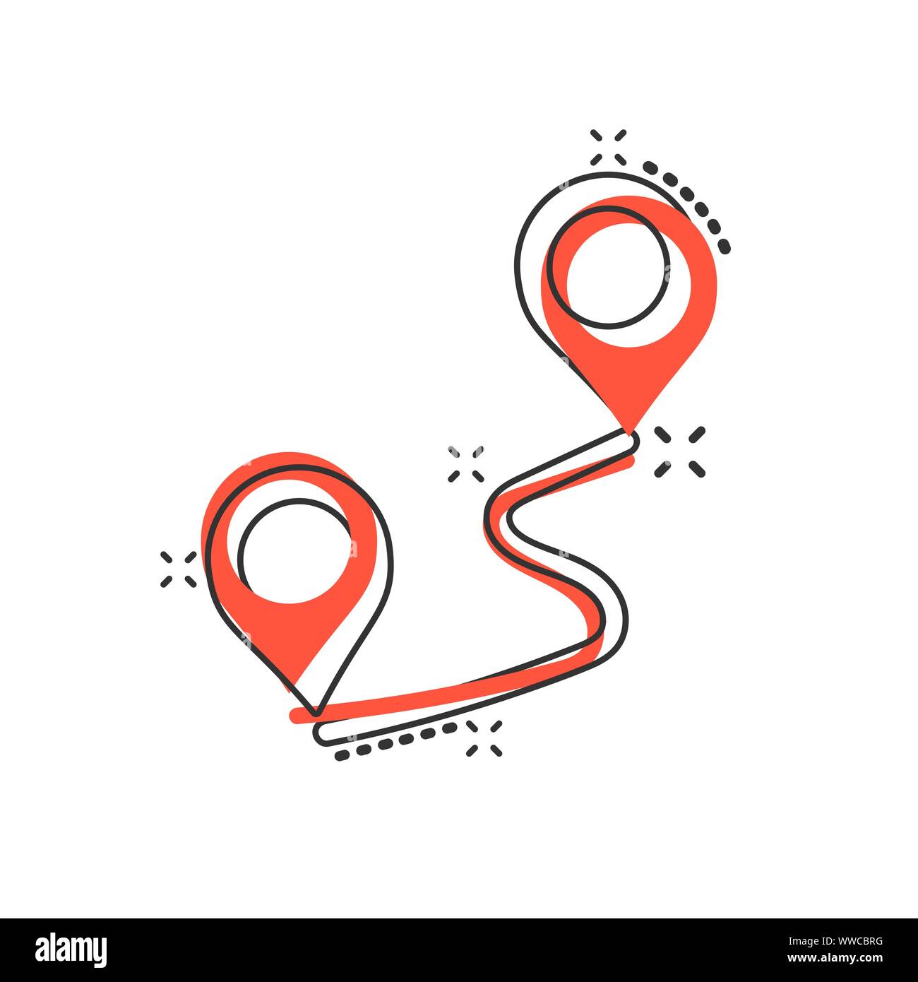 Distance pin icon in comic style. Gps navigation vector cartoon ...