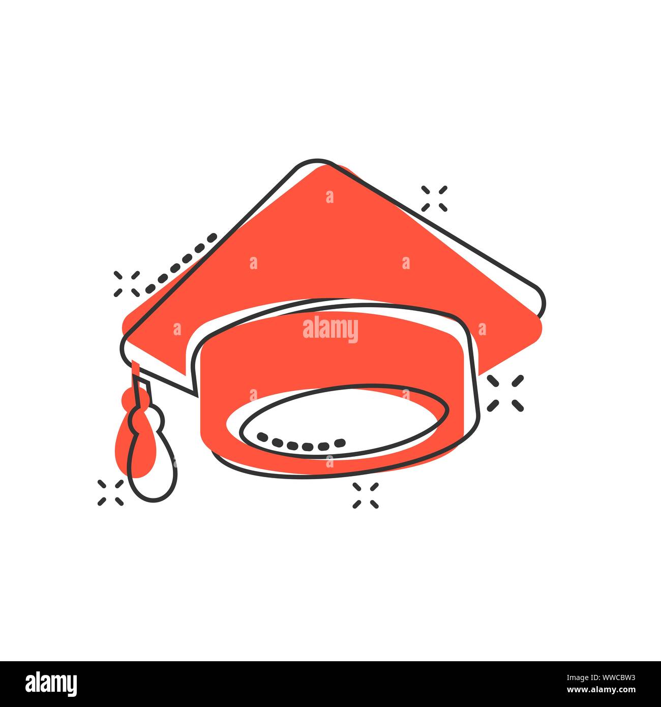 Graduation cap icon in comic style. Education hat vector cartoon ...