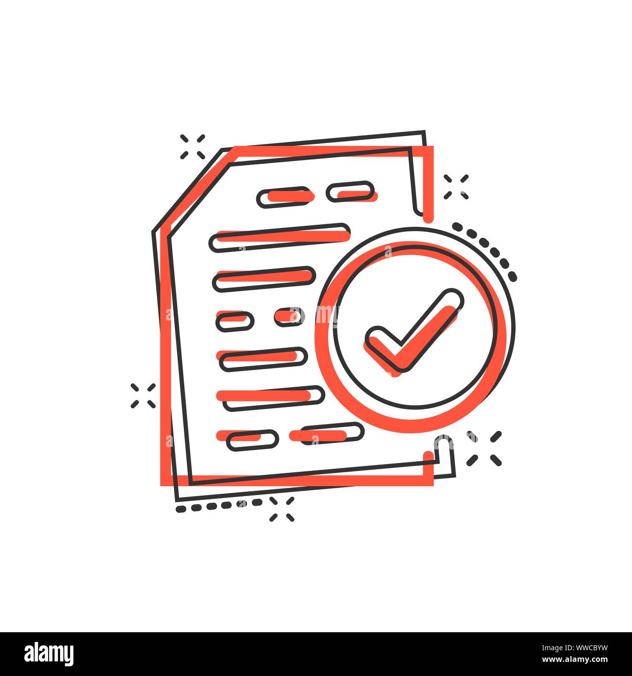 Compliance document icon in comic style. Approved process vector ...
