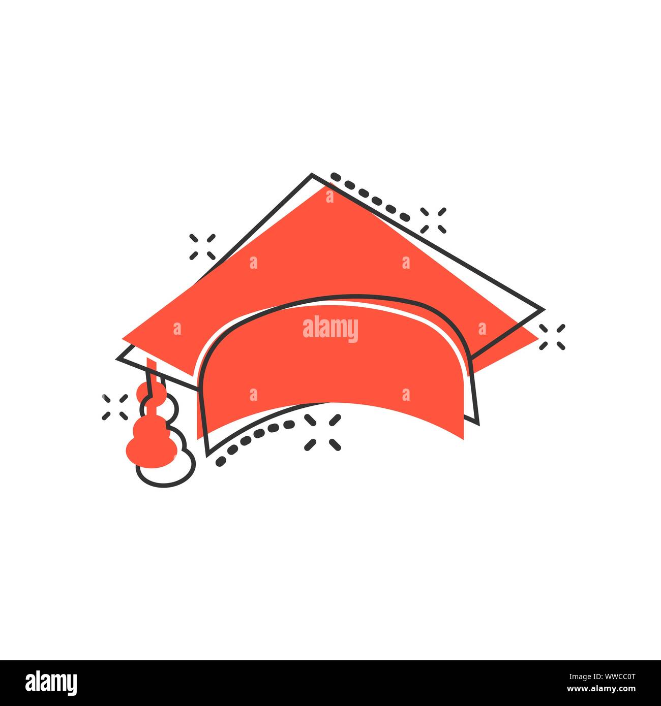 Graduation cap icon in comic style. Education hat vector cartoon ...