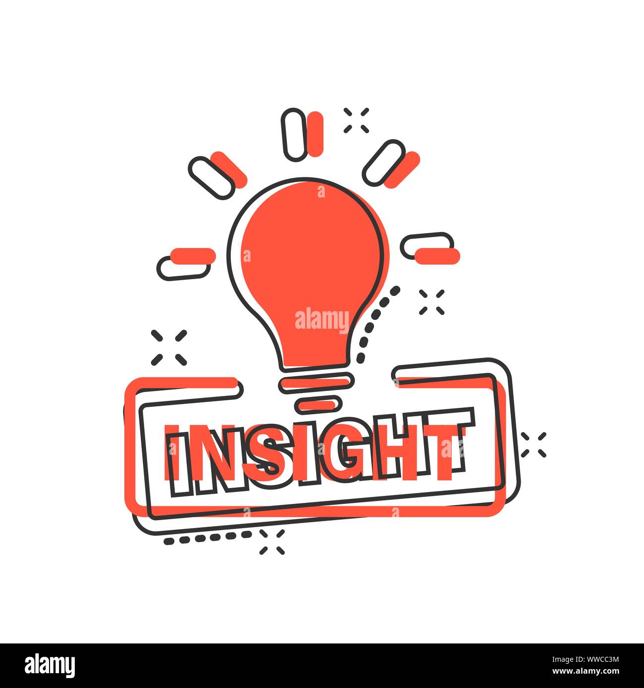 Insight icon in comic style. Bulb vector cartoon illustration on white ...