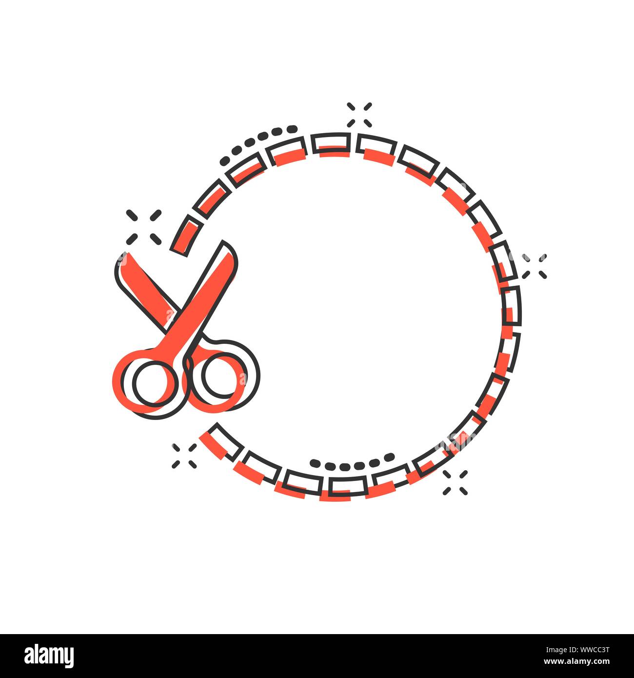 Coupon cut lines icon in comic style. Scissors snip vector cartoon ...