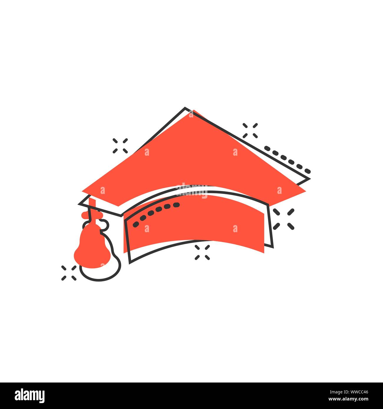Graduation cap icon in comic style. Education hat vector cartoon ...